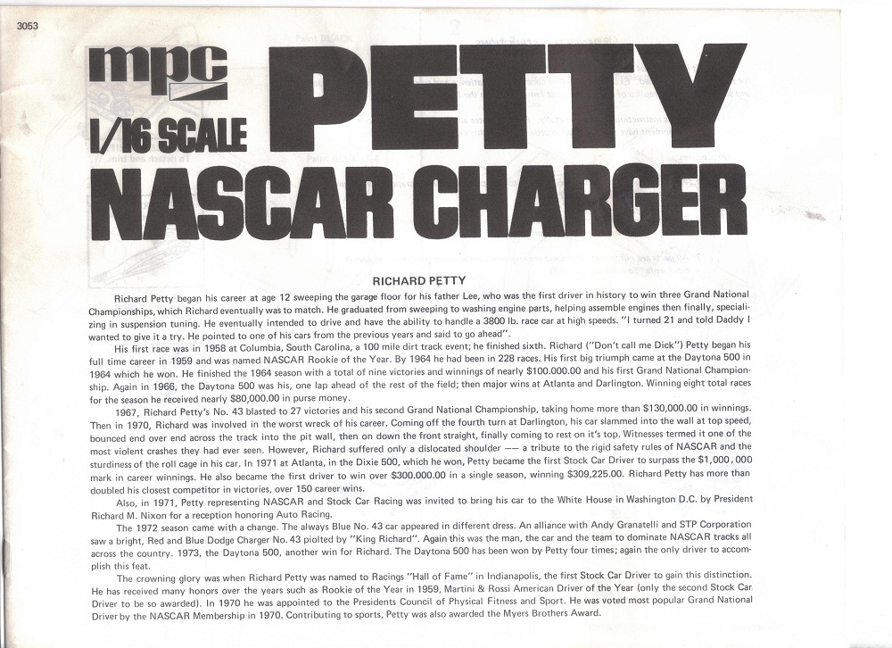 Photo: 001 | MPC Petty NASCAR Charger SUPER 1/16 Scale #1-3053 album ...