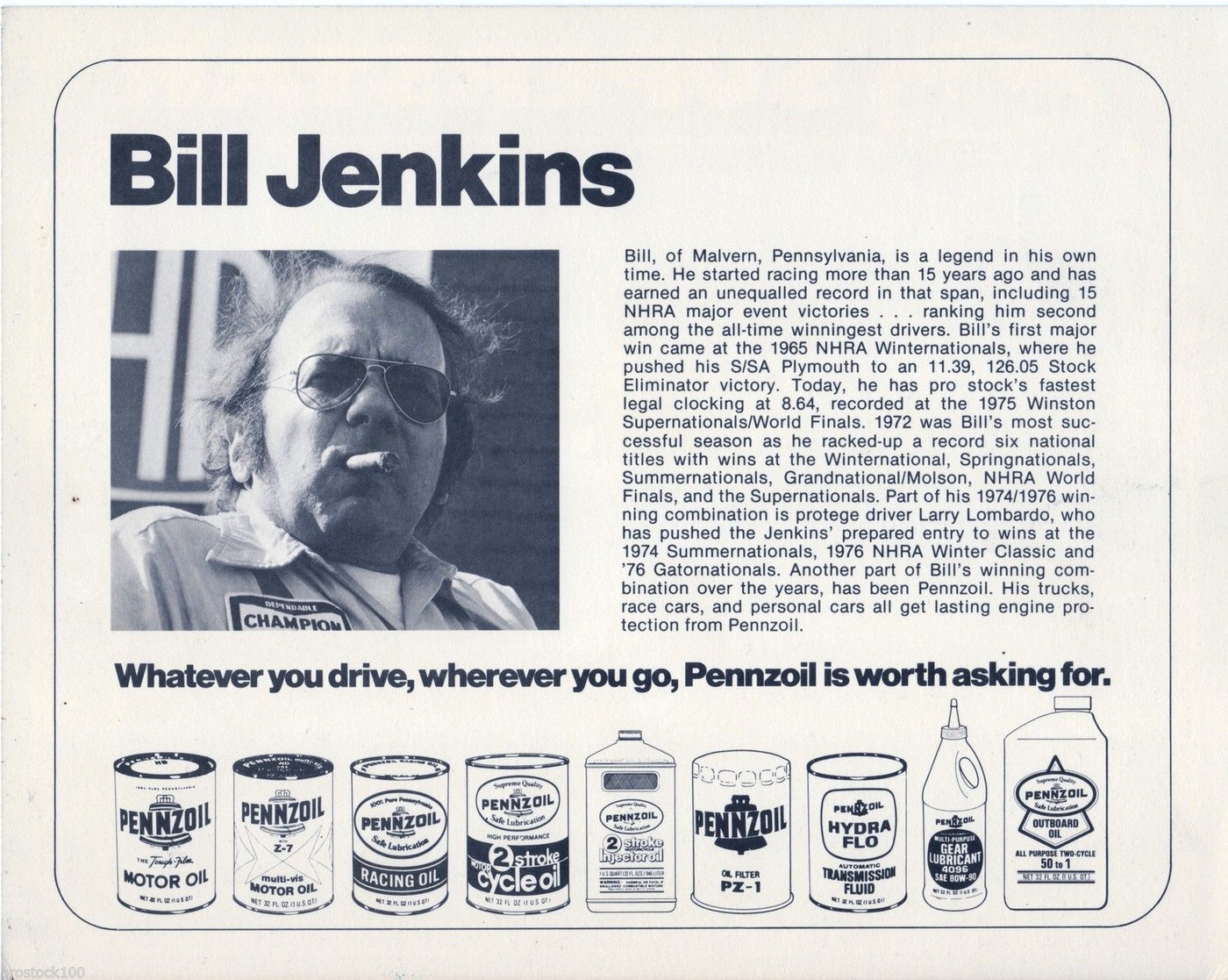 Photo: BILL GRUMPY JENKINS MONZA PENNZOIL SUPERSTAR COLOR HANDOUT (2 ...